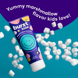 BURSTkids Marshmallow Sparkle Kids Toothpaste with Fluoride - Great Tasting Flavored Childrens & Toddler Toothpaste - Anticavity, Dye Free, Vegan, Safe Toothpaste for Kids Ages 2+ - 4oz