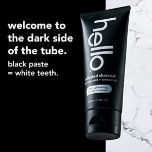 Hello Activated Charcoal Toothpaste, Fluoride Toothpaste with Activated Charcoal, Teeth Whitening Toothpaste with Fresh Mint and Coconut Oil, No SLS, Vegan, Gluten Free, 3 Pack, 4 OZ Tubes