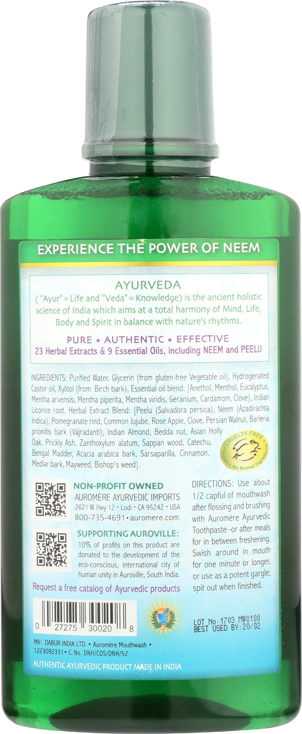 Auromere Ayurvedic Mouthwash, Fluoride Free, Alcohol Free, 16 Fluid Ounce (Pack of 3)