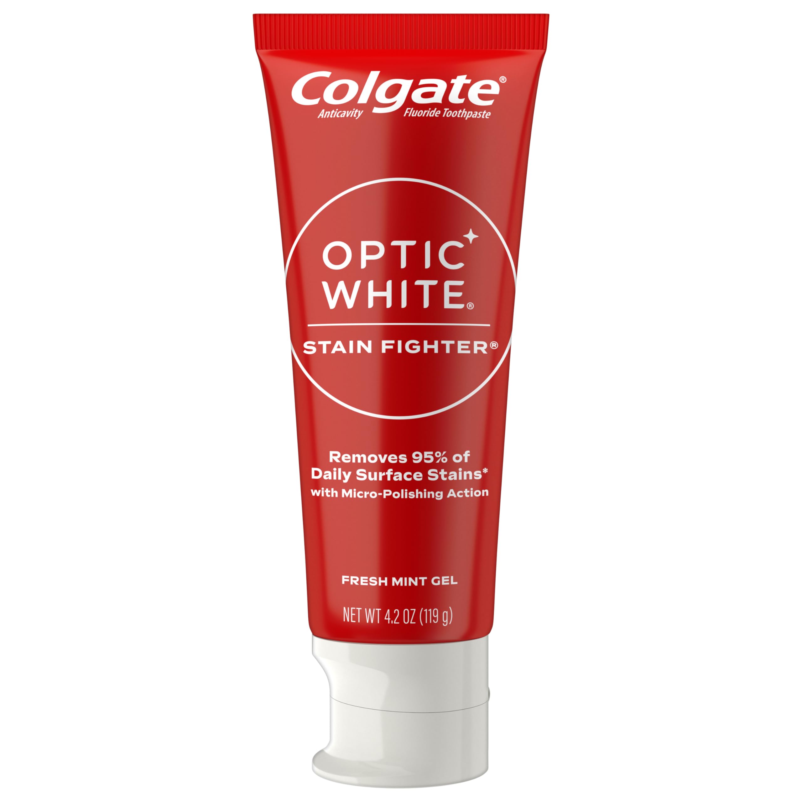 Colgate Optic White Stain Fighter Stain Removal Toothpaste, Fresh Mint Gel, 4.2 Oz