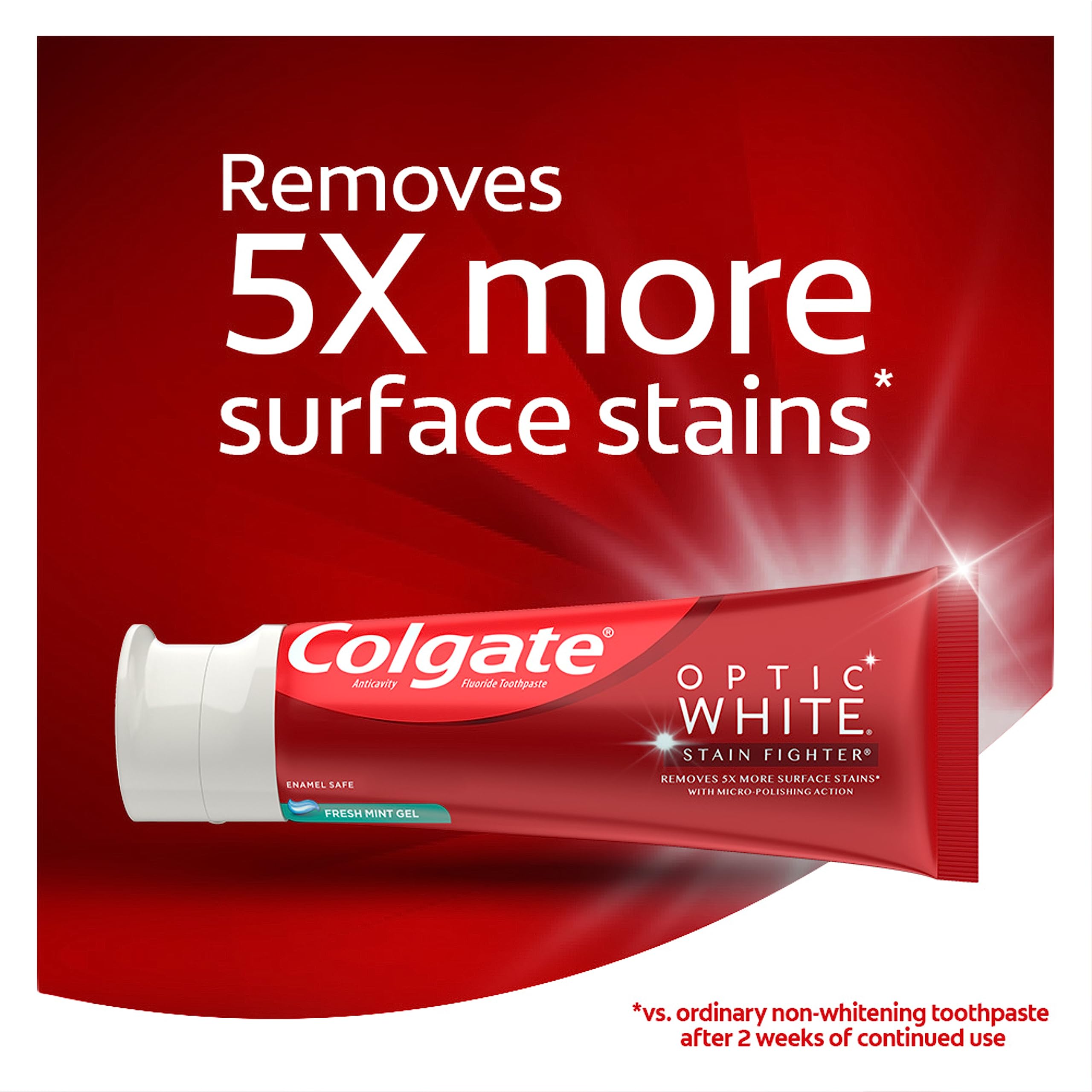 Colgate Optic White Stain Fighter Stain Removal Toothpaste, Fresh Mint Gel, 4.2 Oz