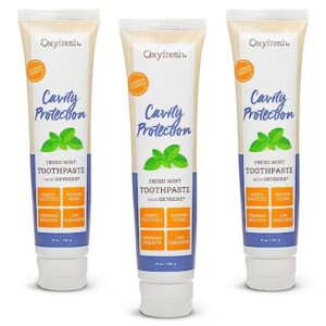 oxyfresh cavity protection fresh mint fluoride toothpaste | low abrasion anticavity toothpaste for sensitive teeth & gums – all-day fresh breath (3-5 oz tubes)