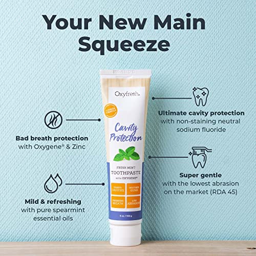 Oxyfresh Cavity Protection Fresh Mint Fluoride Toothpaste | Low Abrasion Anticavity Toothpaste for Sensitive Teeth & Gums – All-Day Fresh Breath (3-5 oz Tubes)