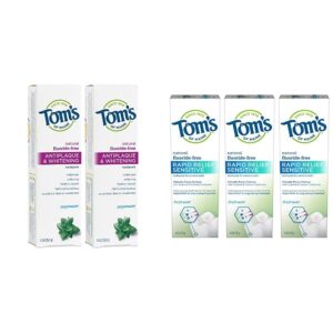 tom's of maine fluoride-free antiplaque & whitening toothpaste with tom's of maine, natural rapid relief sensitive toothpaste, natural toothpaste, sensitive toothpaste,