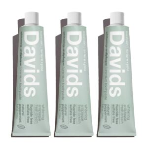 davids fluoride free toothpaste, teeth whitening, antiplaque, sls (sulfate) free, promotes enamel health, mouth & gum detox, ewg verified, natural peppermint, 5.25oz (3 pack)