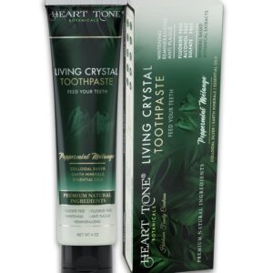 Heart Tone Botanicals Living Crystal Toothpaste | Fluoride Free | Natural & Remineralizing Hydroxyapatite Toothpaste | Sensitive Teeth | Colloidal Silver, Theobromine, Strengthens Enamel | Minty Fresh