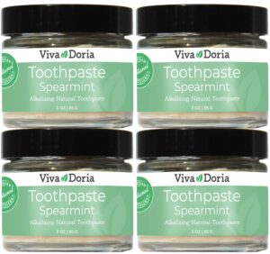 pack of 4 viva doria natural toothpaste fluoride free tooth paste - spearmint, refreshes mouth, freshens breath, keeps teeth and gum healthy, spearmint flavor, 3 oz glass jar