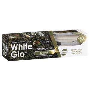 white glo coconut oil whitening toothpaste, refreshing coconut & mint flavour, fluoride-free holistic oral care, infused luxurious coconut oil for sparkling white teeth and ultimate clean - 5.2 ounces