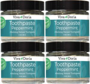 pack of 4 viva doria fluoride free natural toothpaste - peppermint (3 oz glass jar) refreshes mouth, freshens breath, keeps teeth and gum healthy