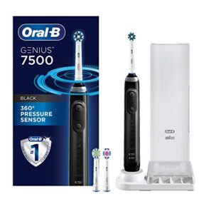 oral-b 7500 electric toothbrush, black with 3 brush heads and travel case - visible pressure sensor to protect gums - 5 cleaning modes - 2 minute timer