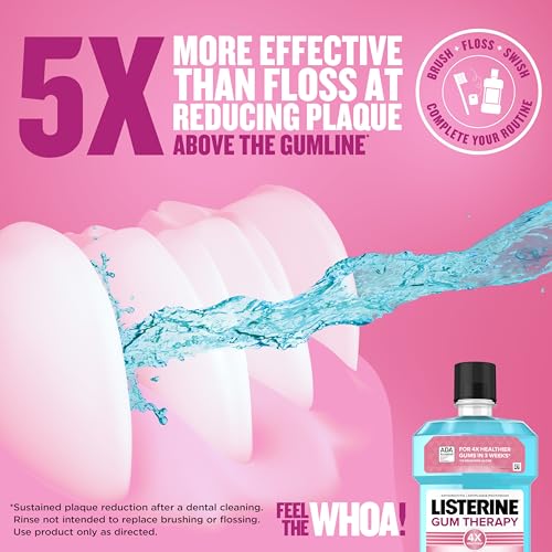 Listerine Gum Therapy Antiplaque & Anti-Gingivitis Mouthwash, Oral Rinse to Help Reverse Signs of Early Gingivitis like Bleeding Gums, ADA Accepted, Glacier Mint, 1 L