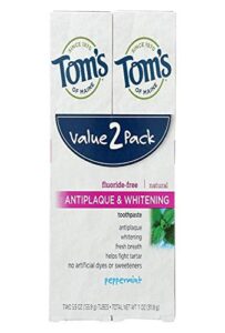 tom's of maine fluoride-free antiplaque & whitening natural toothpaste, peppermint, 5.5 oz. 2-pack