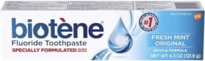 biotene fresh mint original gentle formula fluoride toothpaste, 4.3 ounces (value pack of 4)