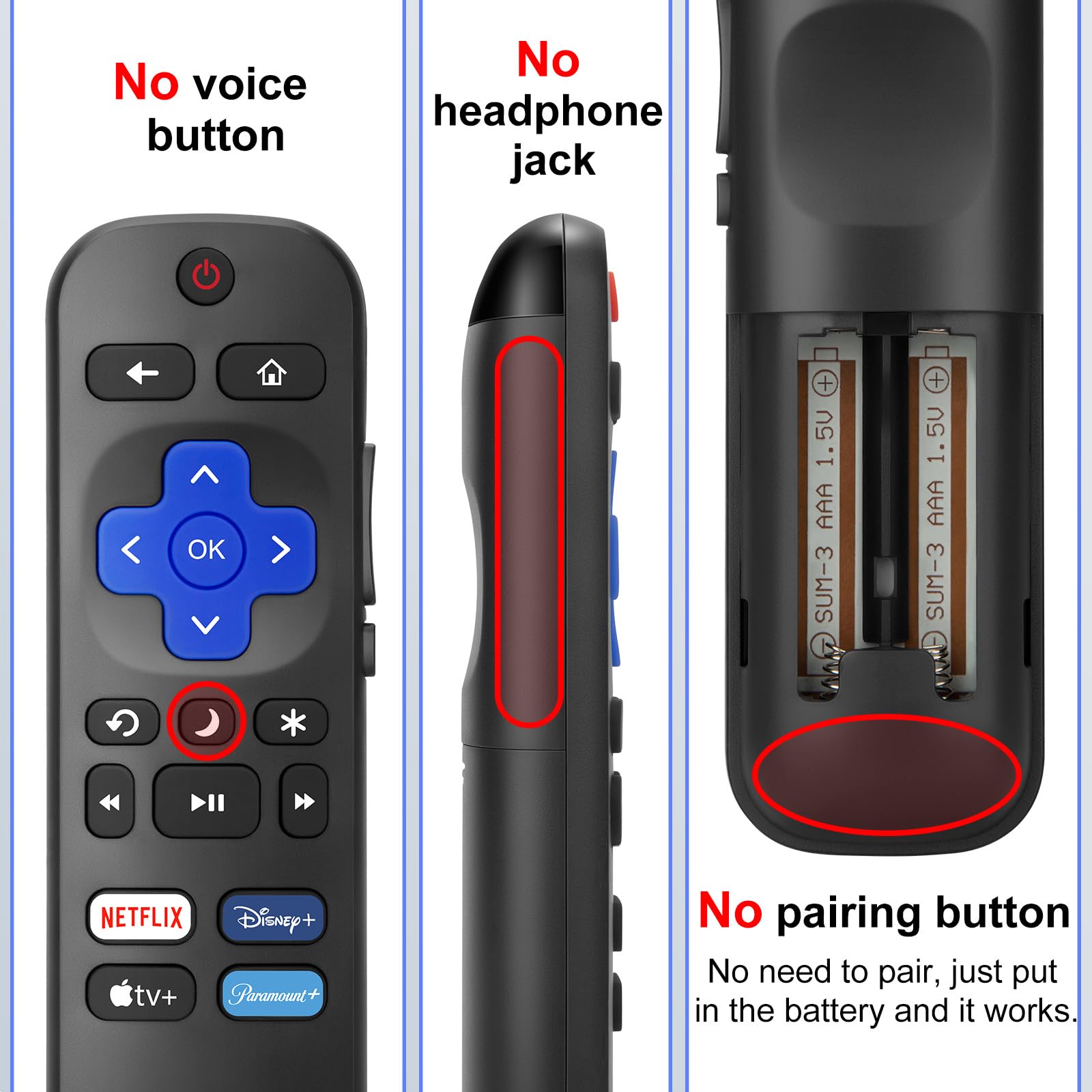 (Pack of 2) Replacement for Roku TV Remote Control - Only for Roku TV, Universal for Onn Roku/TCL Roku/Hisense Roku/Philips Roku/Element Roku TV (Not for Stick or Box)