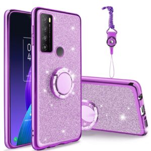 easyscen case for tcl 30 xl (6.82-inch) cover shockproof protector with strap lanyard holder ring for girls women glitter sparkle bling cute phone case for tcl 30 xl (t701dl) - purple