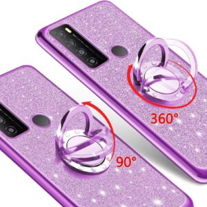 Easyscen Case for TCL 30 XL (6.82-inch) Cover Shockproof Protector with Strap Lanyard Holder Ring for Girls Women Glitter Sparkle Bling Cute Phone Case for TCL 30 XL (T701DL) - Purple