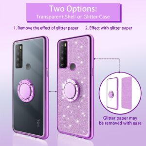 Easyscen Case for TCL 30 XL (6.82-inch) Cover Shockproof Protector with Strap Lanyard Holder Ring for Girls Women Glitter Sparkle Bling Cute Phone Case for TCL 30 XL (T701DL) - Purple