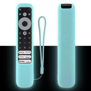 luminous blue remote case for tcl rc902v fmr1, rc813 fmb1 smart voice remote control shockproof washable skin-friendly anti-lost remote cover with loop (glow in dark blue)