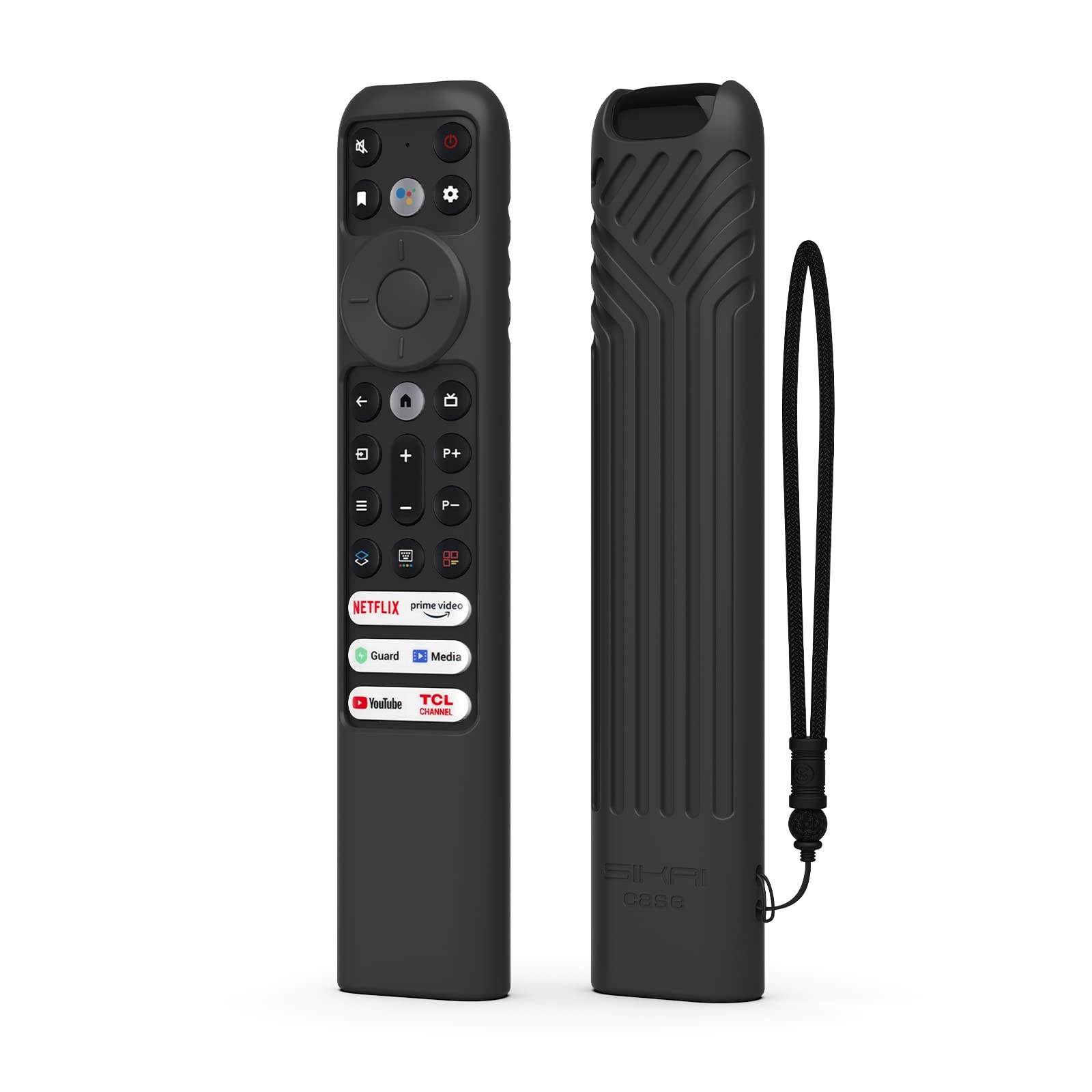 SIKAI Silicone Cover for TCL RC902V FMR1,RC813 FMB1 FMB3,RC923 Voice Remote Shockproof Case for 55R646 55S546 65R646 65S546 75R646 Series TV Remote, Anti Lost with Lanyard Black