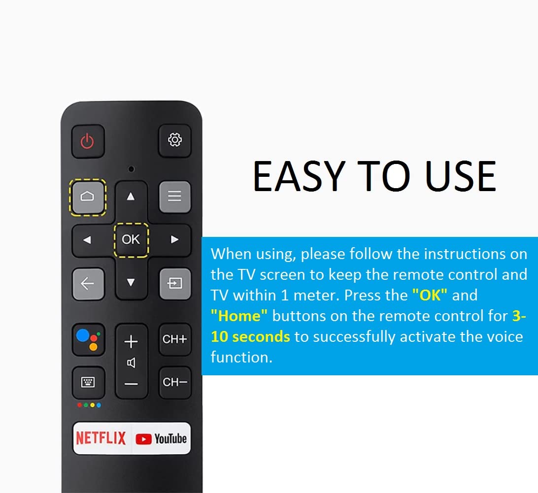 Voice Remote Control for TCL Android TV, New Upgraded Replacement RC802V for TCL TVs, 40S330 32S330 40S334 32S334 70S430 32A325 32A323 65Q637 55S430 43S430 55Q637 43S434 75S434 32P30S