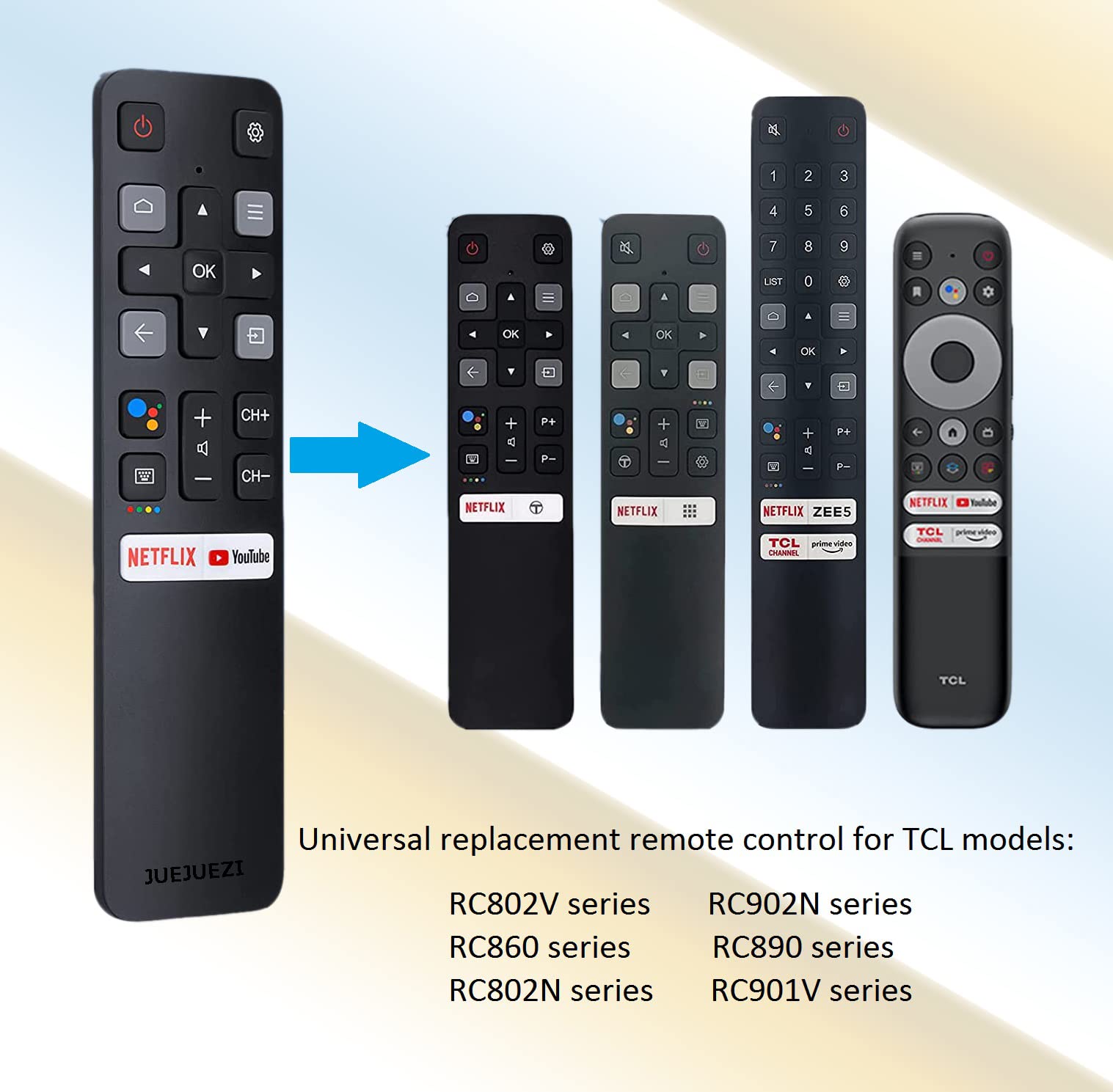 Voice Remote Control for TCL Android TV, New Upgraded Replacement RC802V for TCL TVs, 40S330 32S330 40S334 32S334 70S430 32A325 32A323 65Q637 55S430 43S430 55Q637 43S434 75S434 32P30S