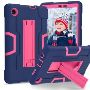 bingcok for tcl tab 8 le case, tcl tab 8 le case for kids, heavy duty rugged full-body hybrid shockproof drop protection cover for tcl tab 8 le (9137w) 2023/tcl tab 8 wifi (9132x) (5-navy+rose)