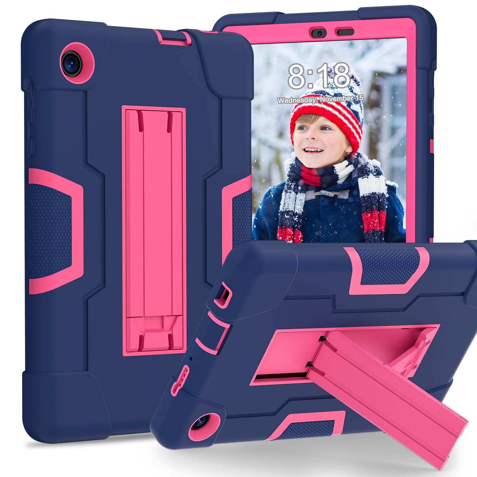 Bingcok for TCL TAB 8 LE Case, TCL TAB 8 LE Case for Kids, Heavy Duty Rugged Full-Body Hybrid Shockproof Drop Protection Cover for TCL Tab 8 LE (9137W) 2023/TCL Tab 8 WiFi (9132X) (5-Navy+Rose)