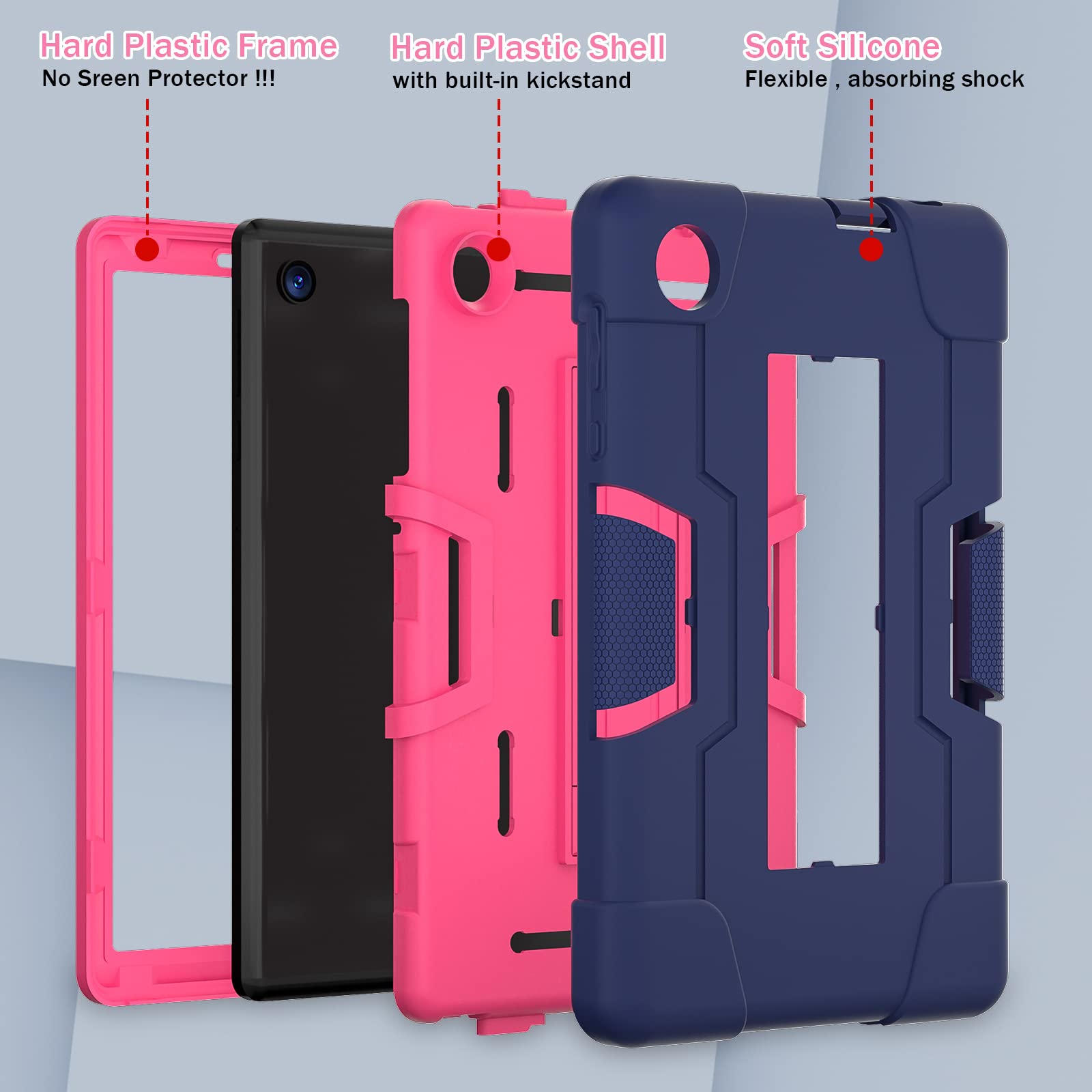 Bingcok for TCL TAB 8 LE Case, TCL TAB 8 LE Case for Kids, Heavy Duty Rugged Full-Body Hybrid Shockproof Drop Protection Cover for TCL Tab 8 LE (9137W) 2023/TCL Tab 8 WiFi (9132X) (5-Navy+Rose)