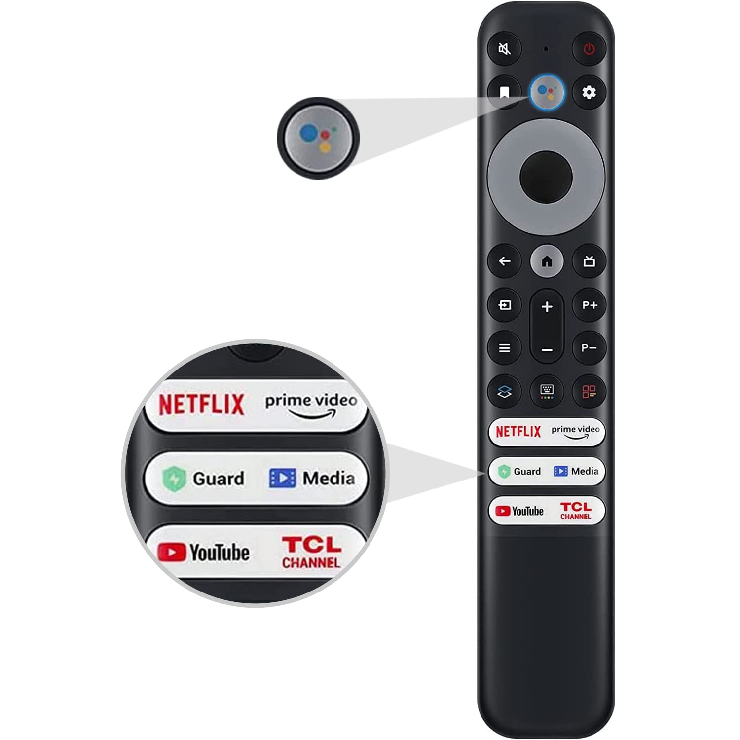 Replacement Google Voice Remote Control for TCL Android TV Mini-LED QLED 4K UHD Smart TV with 6 Shortcut Buttons Netflix, Prime Video, YouTube, Guard, Media and TCL Channel