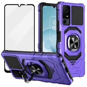 ailiber for tcl 40 xl/tcl 40 t(t608dl)/lively jitterbug smart 4 case with screen protector, ring kickstand for magnetic car mount, military grade shockproof protective phone cover for tcl 40t-purple