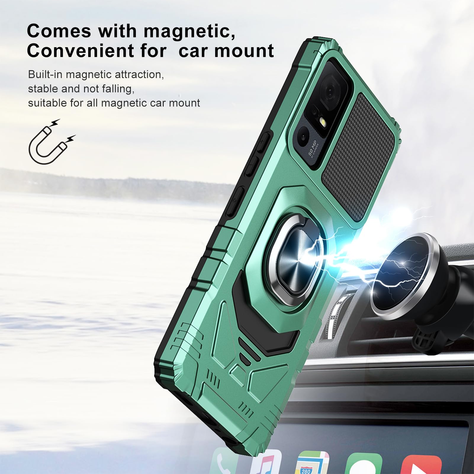 Ailiber Case for TCL 40 X 5G, TCL 40 XE 5G Phone Case with Screen Protector, Ring Stand for Magnetic Car Mount, Military Grade, Heavy Duty Shockproof Rugged Protective Phone Cover for TCL 40X-Green