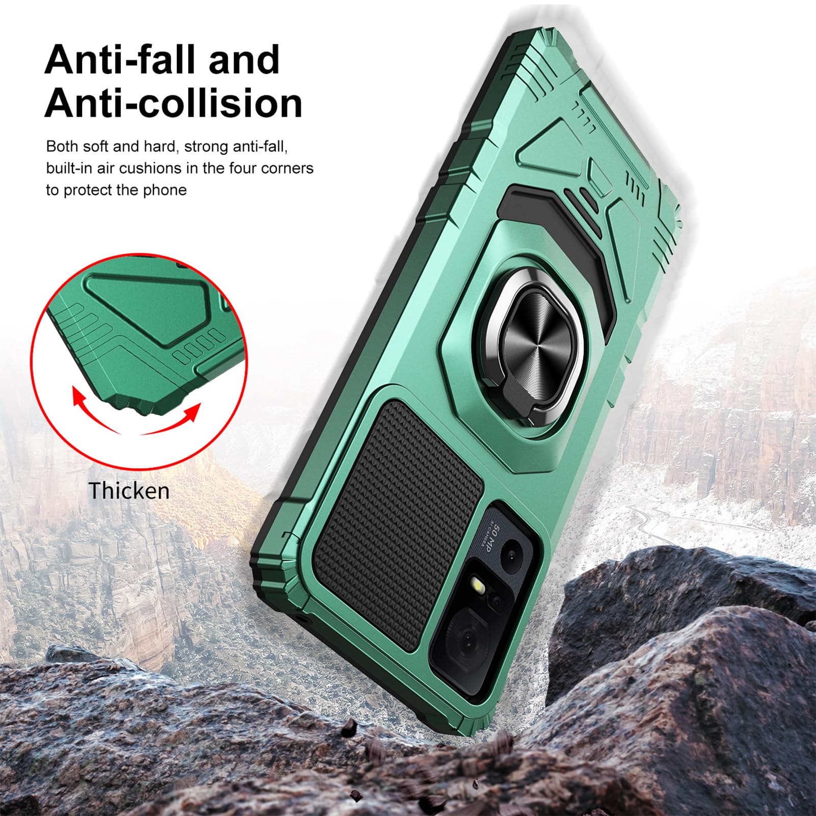 Ailiber Case for TCL 40 X 5G, TCL 40 XE 5G Phone Case with Screen Protector, Ring Stand for Magnetic Car Mount, Military Grade, Heavy Duty Shockproof Rugged Protective Phone Cover for TCL 40X-Green