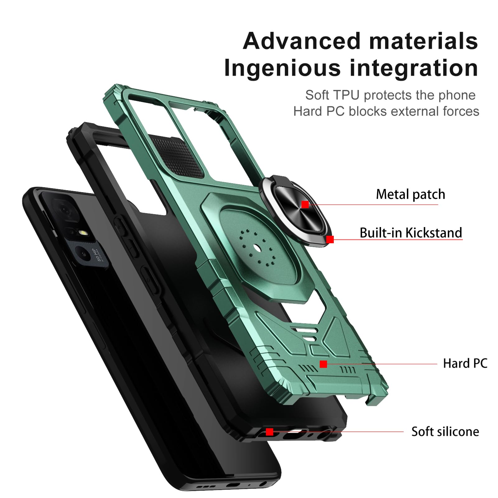 Ailiber Case for TCL 40 X 5G, TCL 40 XE 5G Phone Case with Screen Protector, Ring Stand for Magnetic Car Mount, Military Grade, Heavy Duty Shockproof Rugged Protective Phone Cover for TCL 40X-Green