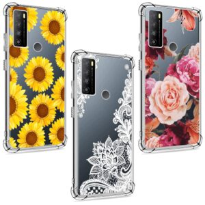 haij (3 pack) for tcl 30 xl case, shock-absorption anti-scratch crystal clear soft tpu bumper protective phone case cover for tcl 30 xl (t701dl), white flower, purple flower, sun flower