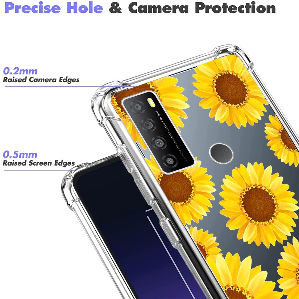 HAIJ (3 Pack) for TCL 30 XL Case, Shock-Absorption Anti-Scratch Crystal Clear Soft TPU Bumper Protective Phone Case Cover for TCL 30 XL (T701DL), White Flower, Purple Flower, Sun Flower