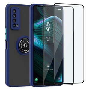 lokyoo shockproof case for tcl stylus 5g 2022, with 2 pack tempered glass screen protector, military grade phone cover with support magnetic car holder metal kicktand for tcl stylus 5g-blue