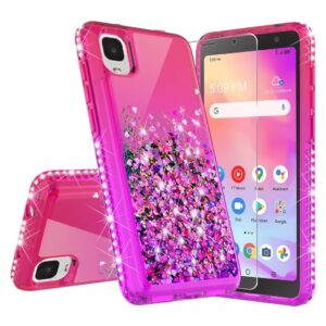 liquid glitter phone case for tcl ion z/tcl a3 a509dl/tcl a30 /t501/t501c case w[tempered glass screen protector] bling diamond girls women - hot pink/purple