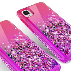 Liquid Glitter Phone Case for TCL ION Z/TCL A3 A509DL/TCL A30 /T501/T501C Case w[Tempered Glass Screen Protector] Bling Diamond Girls Women - Hot Pink/Purple