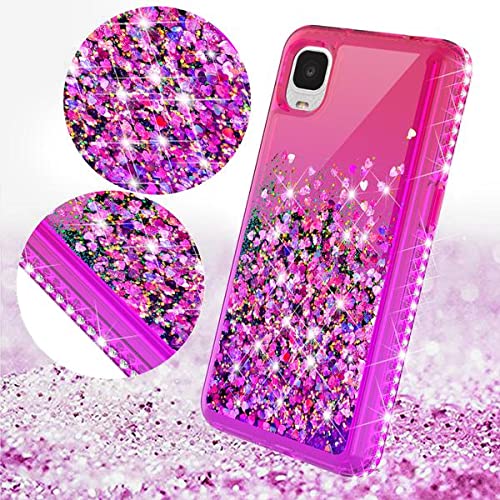 Liquid Glitter Phone Case for TCL ION Z/TCL A3 A509DL/TCL A30 /T501/T501C Case w[Tempered Glass Screen Protector] Bling Diamond Girls Women - Hot Pink/Purple