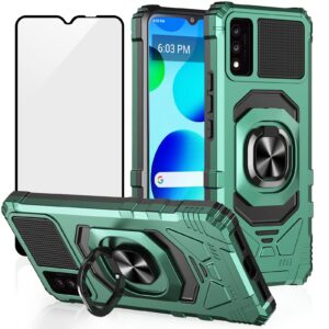 ailiber phone case for alcatel tcl 30t (t603dl), tcl 30 t case with screen protector, ring kickstand for magnetic car mount military grade, heavy duty shockproof protective cover for tcl 30t-green