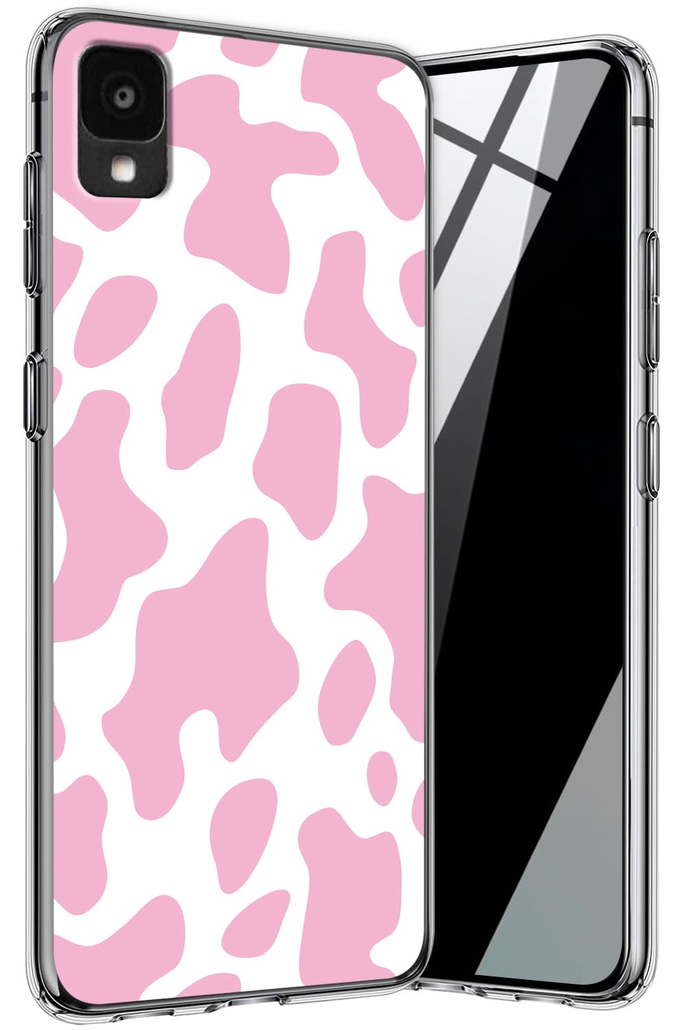 JANENFNA Case for Alcatel TCL 30 Z T602DL, Clear Soft Flexible TPU Phone Case for TCL 30Z T602DL 6.1", Lightweight Shockproof Anti-Scratch Cover for TCL 30Z / TCL 30LE, Pink Cow Prints