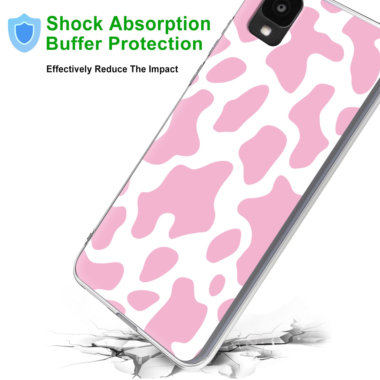 JANENFNA Case for Alcatel TCL 30 Z T602DL, Clear Soft Flexible TPU Phone Case for TCL 30Z T602DL 6.1", Lightweight Shockproof Anti-Scratch Cover for TCL 30Z / TCL 30LE, Pink Cow Prints