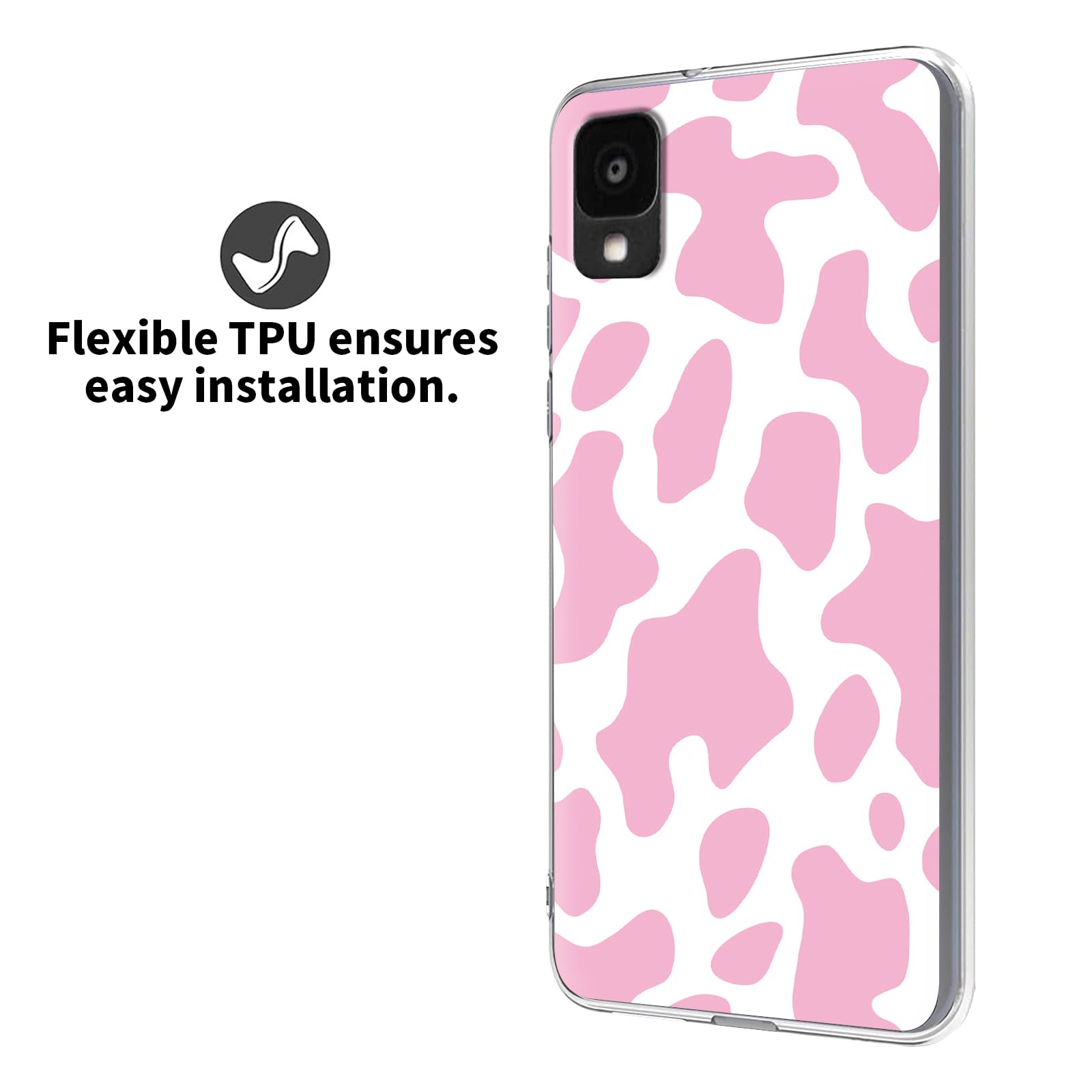 JANENFNA Case for Alcatel TCL 30 Z T602DL, Clear Soft Flexible TPU Phone Case for TCL 30Z T602DL 6.1", Lightweight Shockproof Anti-Scratch Cover for TCL 30Z / TCL 30LE, Pink Cow Prints