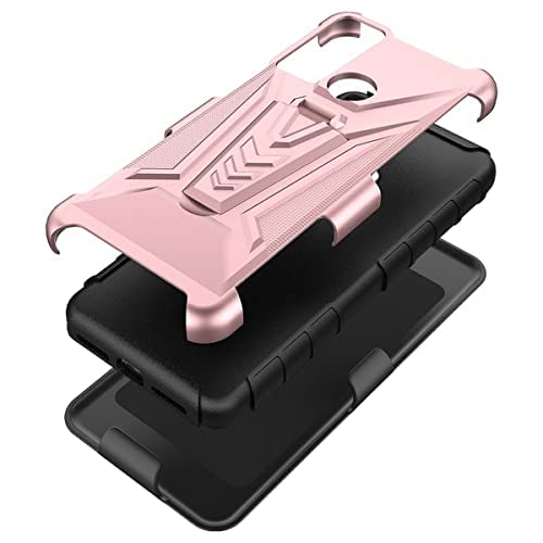 Galaxy Wireless Case for Alcatel TCL 20 A 5G / TCL 4X 5G (T601DL) Case with Tempered Glass Screen Protector Hybrid Cover with Kickstand Phone Belt Clip Holster Case Cover - Rose Gold