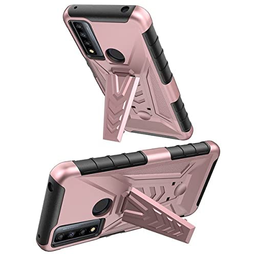 Galaxy Wireless Case for Alcatel TCL 20 A 5G / TCL 4X 5G (T601DL) Case with Tempered Glass Screen Protector Hybrid Cover with Kickstand Phone Belt Clip Holster Case Cover - Rose Gold