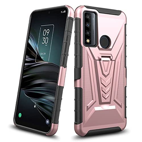 Galaxy Wireless Case for Alcatel TCL 20 A 5G / TCL 4X 5G (T601DL) Case with Tempered Glass Screen Protector Hybrid Cover with Kickstand Phone Belt Clip Holster Case Cover - Rose Gold