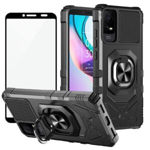 ailiber case for tcl ion v, tcl ion x phone case with tempered glass screen protector, ring kickstand for magnetic car mount, military grade, heavy duty shockproof phone cover for tcl ionx/ionv-black