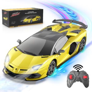 aeroquest lamborghini remote control car, 1:24 scale lamborghini rc cars with headlight, 2.4ghz hobby rc race car for 3 4 5 6 7 8+ years old kids boy girls birthday gift, yellow