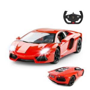 rastar rc lamborghini toy car, 1:14 lamborghini aventador lp700-4 remote control car, working lights - orange