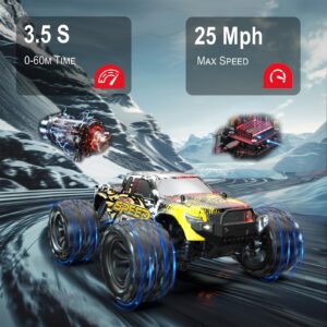 DEERC RC Cars High Speed Remote Control Car for Adults Kids 30+MPH, 1:16 Scales 4WD Off Road RC Monster Truck,Fast 2.4GHz All Terrains Toy Trucks Gifts for Boys,2 Batteries for 40Min Play